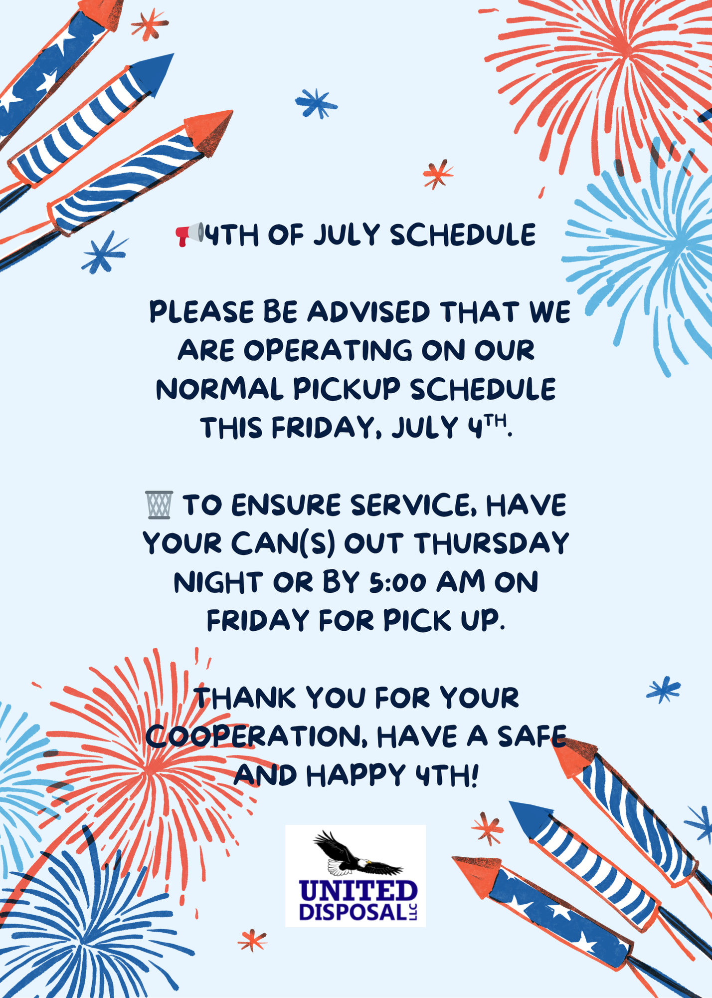 4th of July Holiday Schedule - JT waste